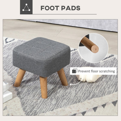 HOMCOM Modern Footstool, Fabric Foot Rest with Rubber Wood Legs, Grey