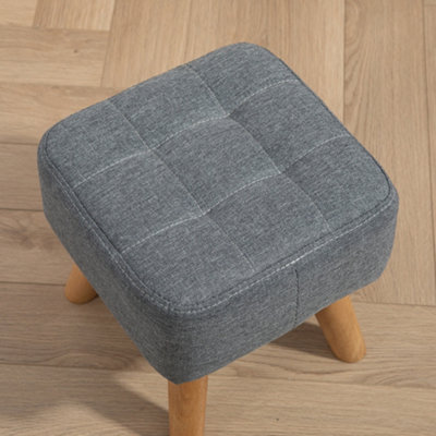 HOMCOM Modern Footstool, Fabric Foot Rest with Rubber Wood Legs, Grey