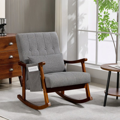 HOMCOM Modern High Back Rocking Chair with Solid Wood Legs, Grey