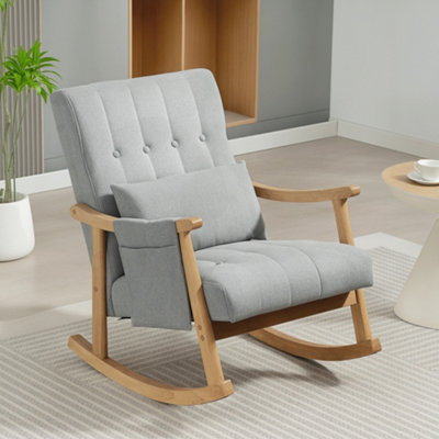 HOMCOM Modern High Back Rocking Chair with Solid Wood Legs, Light Grey
