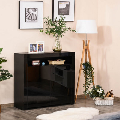 HOMCOM Modern High Gloss RGB LED Cabinet Cupboard Sideboard Console Black