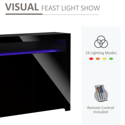 HOMCOM Modern High Gloss RGB LED Cabinet Cupboard Sideboard Console Black