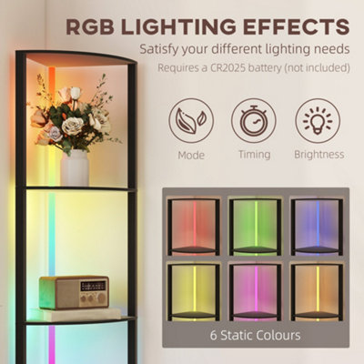 HOMCOM Modern RGB LED Lamp with Shelves and Remote Control for Living Room