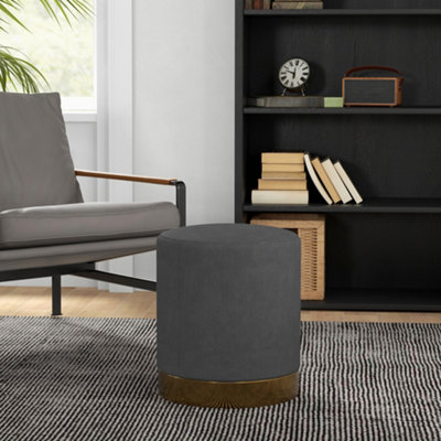 HOMCOM Modern Round Footstool, Fabric Upholstered Foot Rest, Charcoal Grey