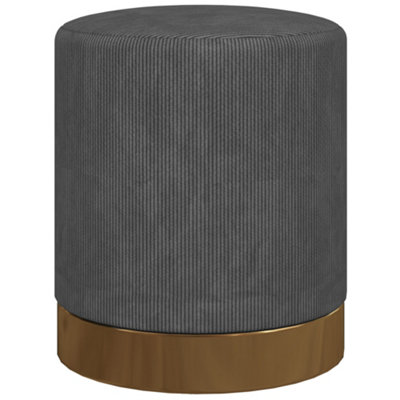 HOMCOM Modern Round Footstool, Fabric Upholstered Foot Rest, Charcoal Grey