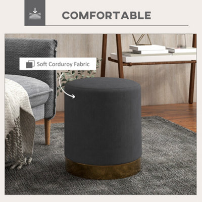 HOMCOM Modern Round Footstool, Fabric Upholstered Foot Rest, Charcoal Grey