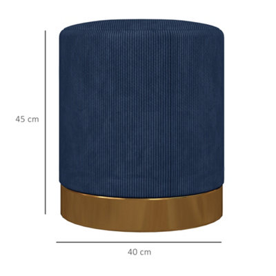 HOMCOM Modern Round Footstool, Fabric Upholstered Foot Rest, Dark Blue