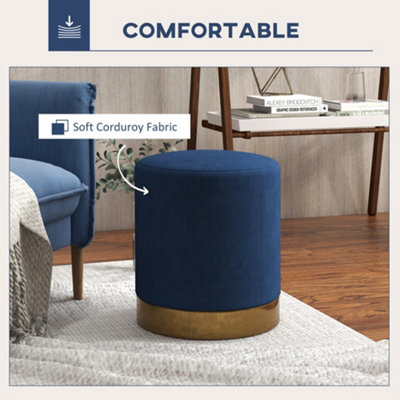 HOMCOM Modern Round Footstool, Fabric Upholstered Foot Rest, Dark Blue