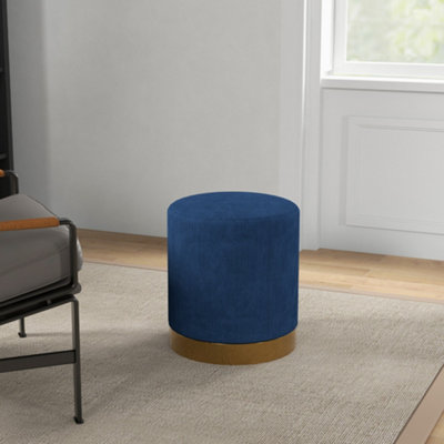 HOMCOM Modern Round Footstool, Fabric Upholstered Foot Rest, Dark Blue