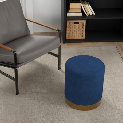 HOMCOM Modern Round Footstool, Fabric Upholstered Foot Rest, Dark Blue