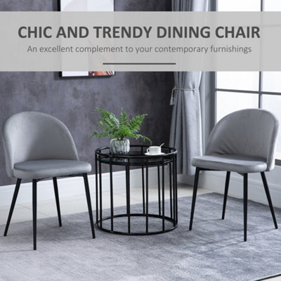 HOMCOM MODERN SET OF 2 UPHOLSTERED FABRIC BUCKET SEAT DINING CHAIRS, GREY