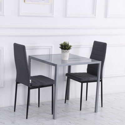 HOMCOM Modern Square Dining Table with Tempered Glass Top Metal Legs ...