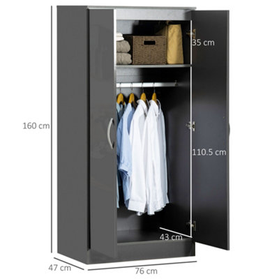 HOMCOM Modern Wardrobe Closet, Clothes Cabinet with High Glossing Door ...