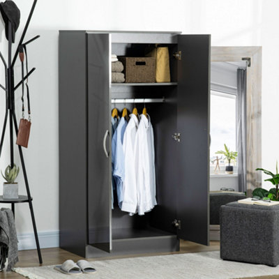 HOMCOM Modern Wardrobe Closet, Clothes Cabinet with High Glossing Door ...