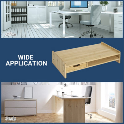 HOMCOM Monitor Riser Laptop PC Plinth Stand Desktop Organiser W/ Drawer ...