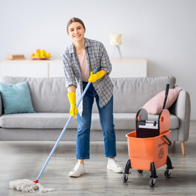 HOMCOM Mop Bucket on Wheels w/ Carry Handle, Mop Holder for Household ...