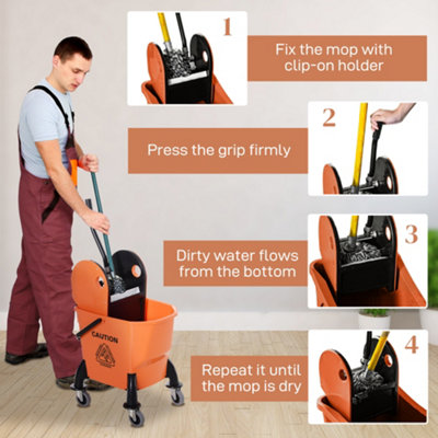 HOMCOM Mop Bucket on Wheels w/ Carry Handle, Mop Holder for Household ...