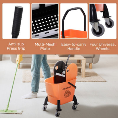 HOMCOM Mop Bucket on Wheels w/ Carry Handle, Mop Holder for Household ...