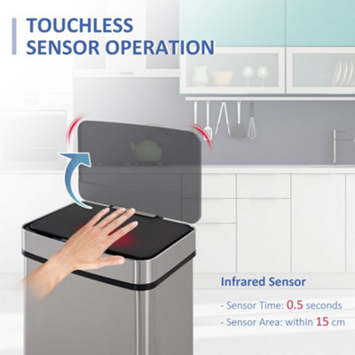 HOMCOM Motion Sensor Rubbish Bin, 3 Compartments Removable Lid ...