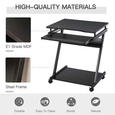 HOMCOM Movable Computer Desk with 4 Moving Wheels Sliding Keyboard Tray ...