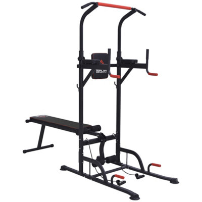 HOMCOM Multifunction Home Workout Station Tower Steel Frame w/ Bench ...