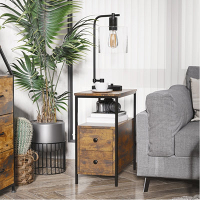HOMCOM Narrow End Table, Sofa Side Table with 2 Drawers Storage Shelf ...