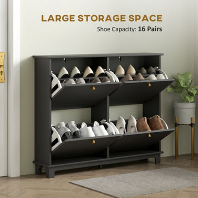 HOMCOM Narrow Shoe Cabinet with 4 Flip Drawers Adjustable Shelves, Black