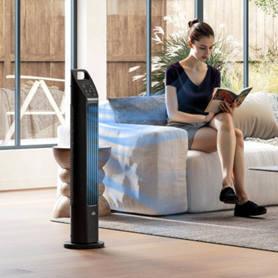 HOMCOM Oscillating Tower Fan Floor Fan with 4H Timer for Home Office Black