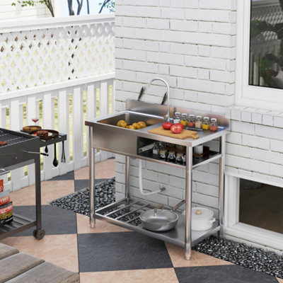 HOMCOM OUTDOOR KITCHEN SINK UNIT WITH COLD AND HOT WATER PIPE