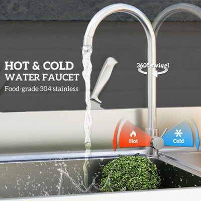 HOMCOM Outdoor Kitchen Sink Unit with Cold and Hot Water Pipe