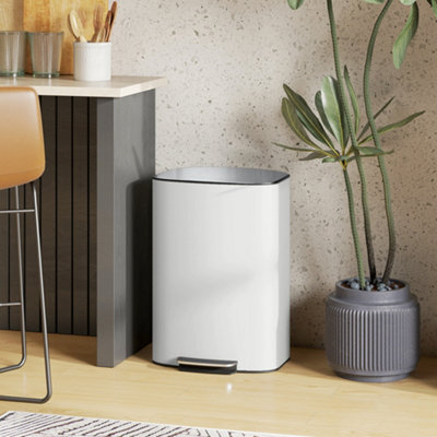HOMCOM Pedal Bin with Soft-Close Lid, 50L Kitchen Bin with Carry Handle ...