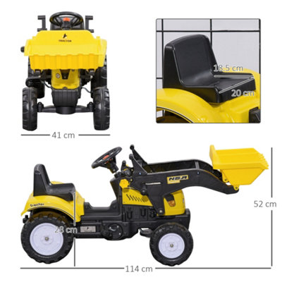 HOMCOM Pedal Go Kart Ride On Excavator W/ Front Loader Digger, Four ...