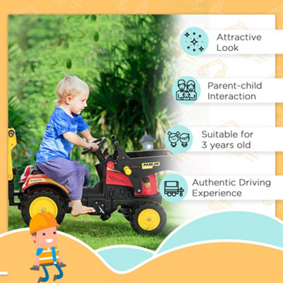 HOMCOM Pedal Powered Tractor Ride-On Car w/ Moving Bucket Steering ...