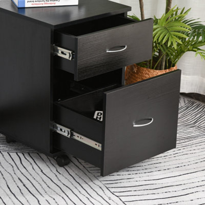 HOMCOM Pedestal Office Mobile Filing Cabinet 2 Drawer Black