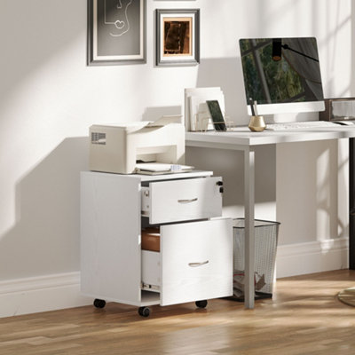 HOMCOM Pedestal Office Mobile Filing Cabinet 2 Drawer White