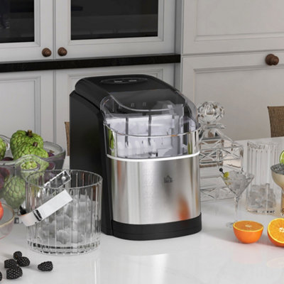HOMCOM Portable Ice Cube Maker w/ 2 Cube Sizes 12Kg/24 Hrs, 9 Cubes/ 6 ...