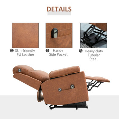 HOMCOM Power Lift Chair Electric Riser Armchair with Remote Control, Brown