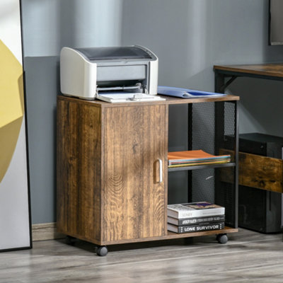 HOMCOM PRINTER STAND HOME OFFICE MOBILE CABINET ORGANIZER WITH CASTORS ...