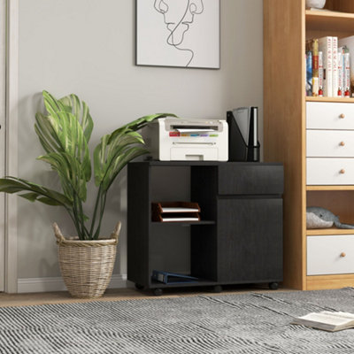 HOMCOM Printer Stand with Open Storage Shelves for Home Office w Drawer Black