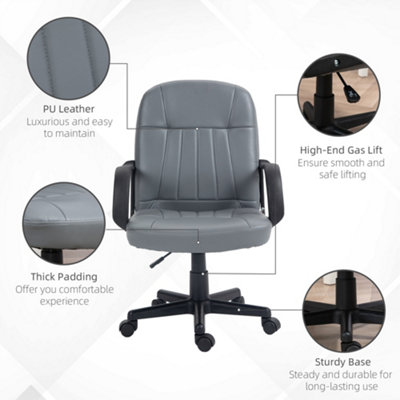 HOMCOM PU Leather Office Chair Swivel Home Mid-Back Computer Desk Chair ...
