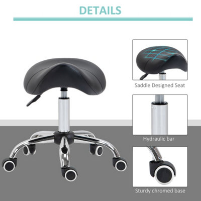 HOMCOM PU Leather Saddle Stool w/ Moulded Padded Seat Adjustable Height ...