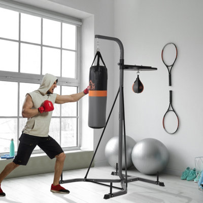 HOMCOM Punchbag & Speedball Boxing Station w/ Freestanding Frame, Grey