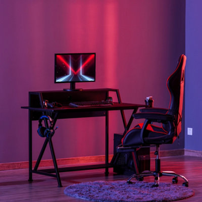 HOMCOM Racing Gaming Desk Carbon Fiber Style Computer Table w/Elevated ...