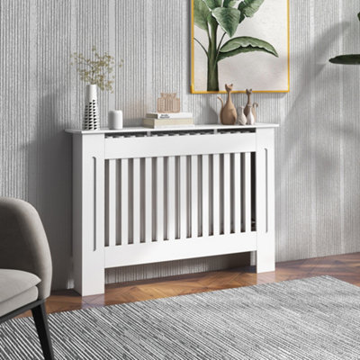 HOMCOM Radiator Cover Painted Slatted MDF Cabinet Lined Grill ...