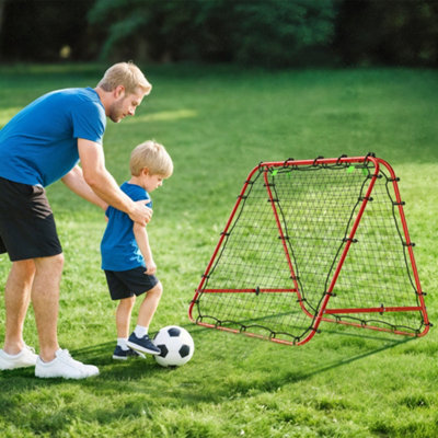 HOMCOM Rebounder Net Football Target Goal with Adjustable Angles, Red