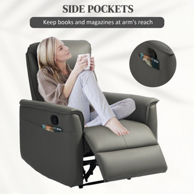 HOMCOM RECLINER ARMCHAIR WITH SPRING CUSHION ADJUSTABLE LEG REST LIGHT GREY