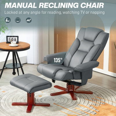 HOMCOM Reclining Armchair with Footstool and Adjustable Backrest, Grey