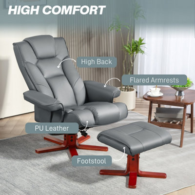 HOMCOM Reclining Armchair with Footstool and Adjustable Backrest, Grey