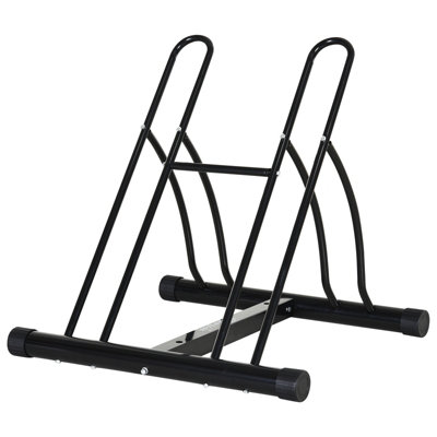 HOMCOM Reversible 2 Bike Holding Rack Steel Frame Indoor Outdoor Foot Stand