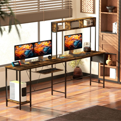 HOMCOM Reversible Corner Desk w/ USB Port, Long Computer Desk for 2 Person